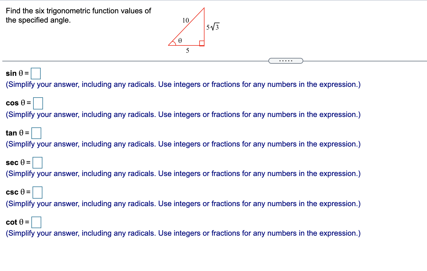 Solved Find the six trigonometric function values of the | Chegg.com