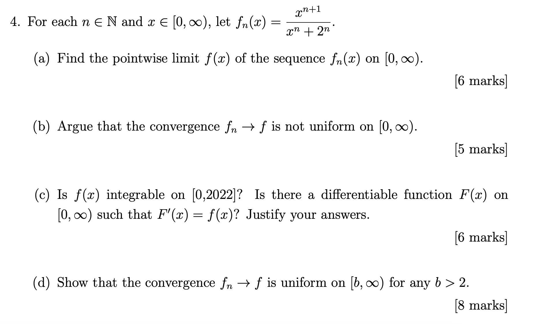 Solved For each ninN and xin[0,∞), ﻿let fn(x)=xn+1xn+2n.(a) | Chegg.com