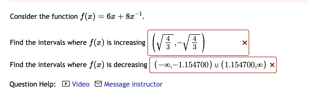 Solved Consider the function f(x)=6x+8x−1. Find the | Chegg.com