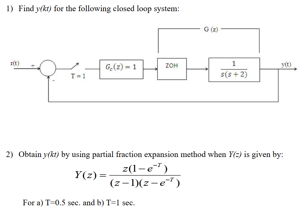 Solved 1) Find y(kt) for the following closed loop system: | Chegg.com