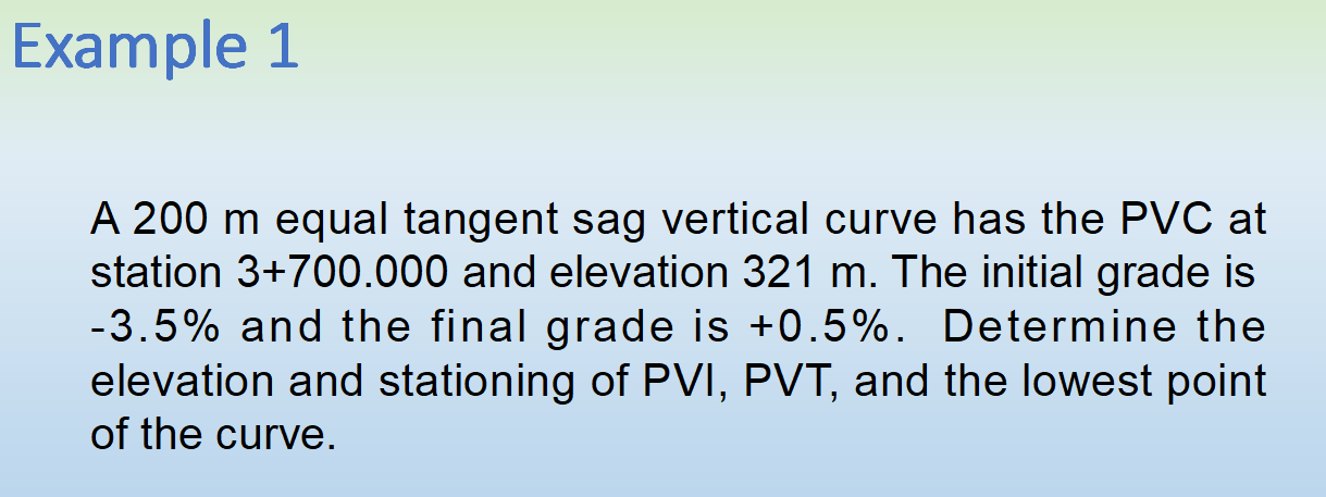 Solved Example 1 A 200 m equal tangent sag vertical curve | Chegg.com