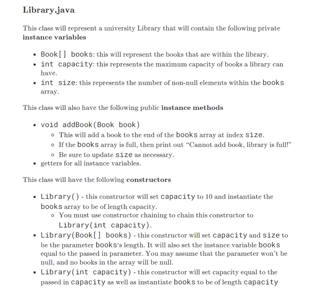 Solved Library.java This class will represent a university | Chegg.com