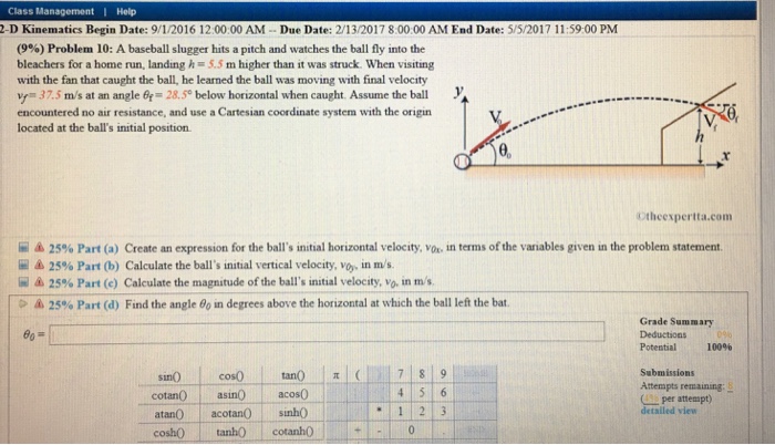Solved Class Management 2-D Kinematics Begin Date: 9/1/2016 | Chegg.com