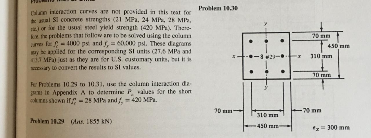 Solved Problem 10.30 y 70 mm Column interaction curves are | Chegg.com