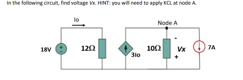 In the following circuit, find voltage Vx. ﻿HINT: you | Chegg.com