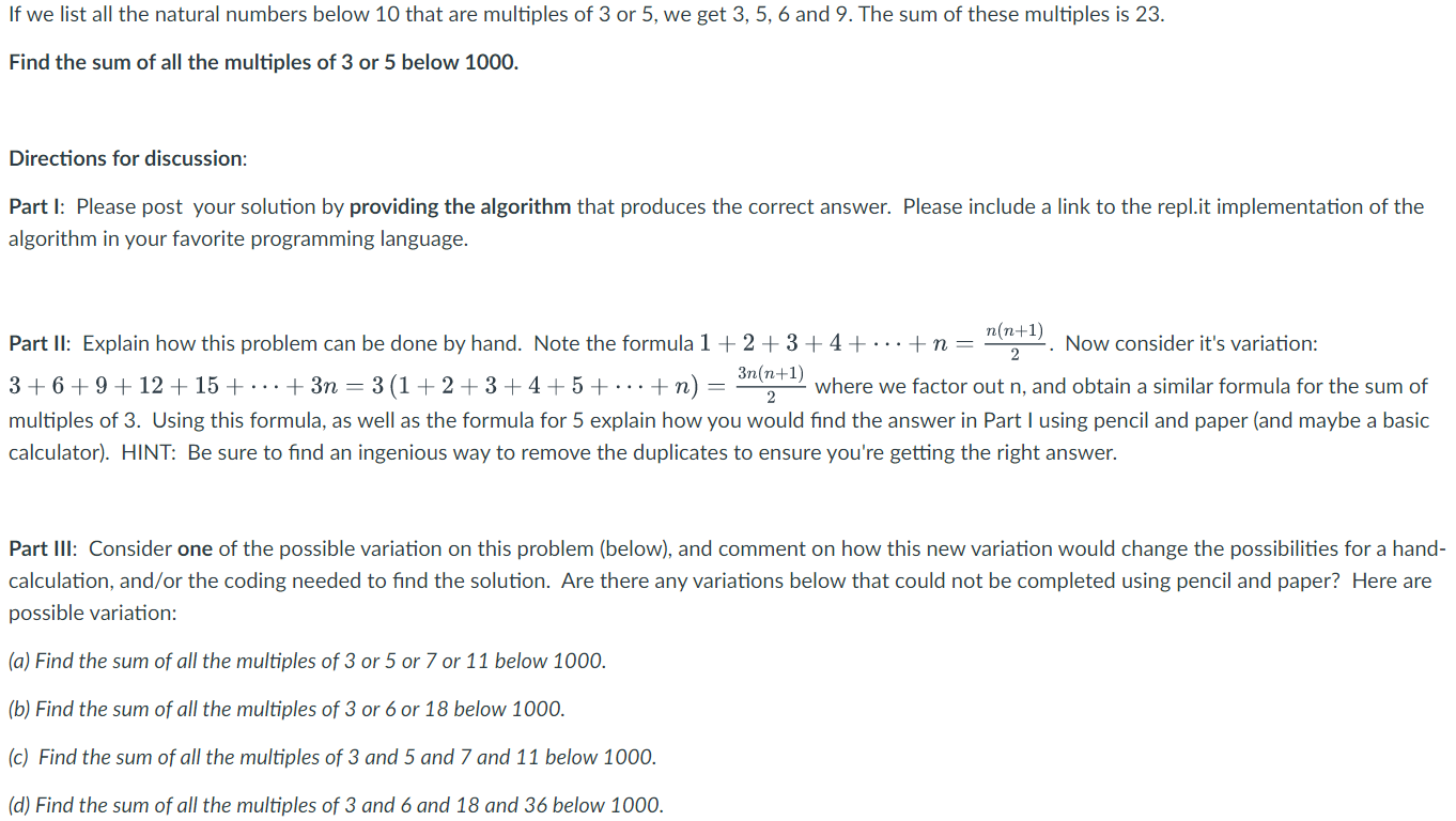 Solved If we list all the natural numbers below 10 that are | Chegg.com