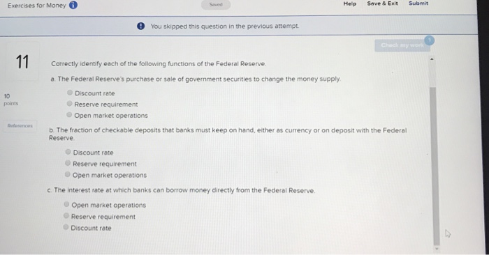 Solved Exercises for Money Help Save & Exit Submit 9 You | Chegg.com