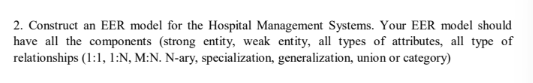 Solved 2. Construct an EER model for the Hospital Management | Chegg.com