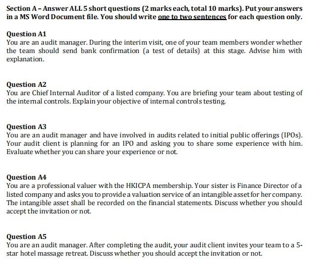 Solved Section A - Answer ALL 5 short questions ( 2 marks | Chegg.com