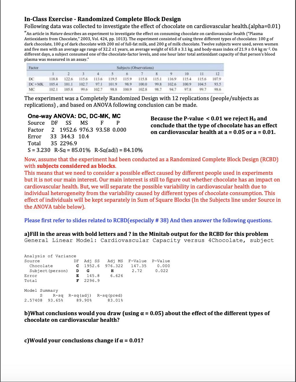 Solved In-Class Exercise - Randomized Complete Block Design | Chegg.com