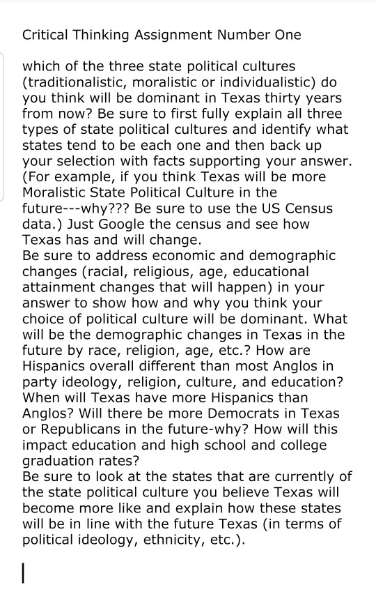 Solved Critical Thinking Assignment Number One which of the | Chegg.com