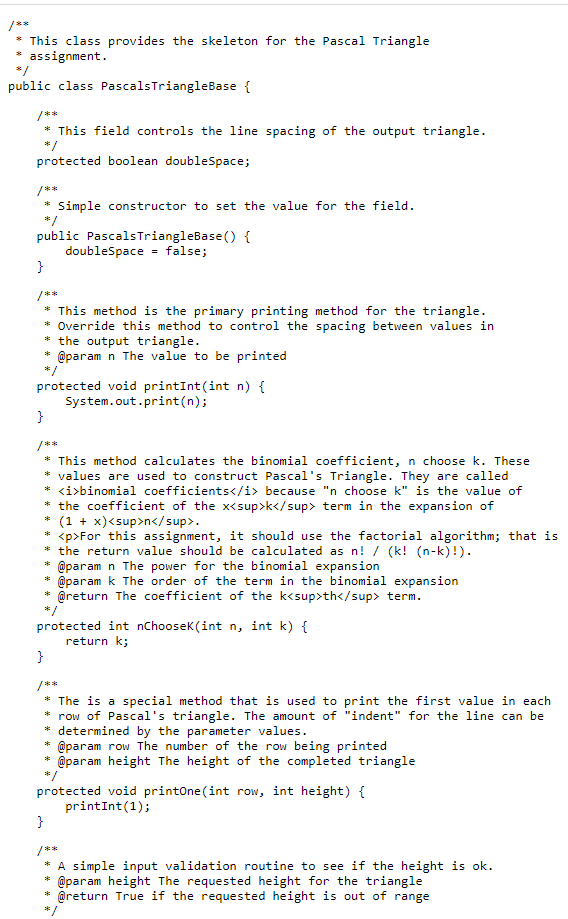 Solved * This class provides the skeleton for the Pascal | Chegg.com