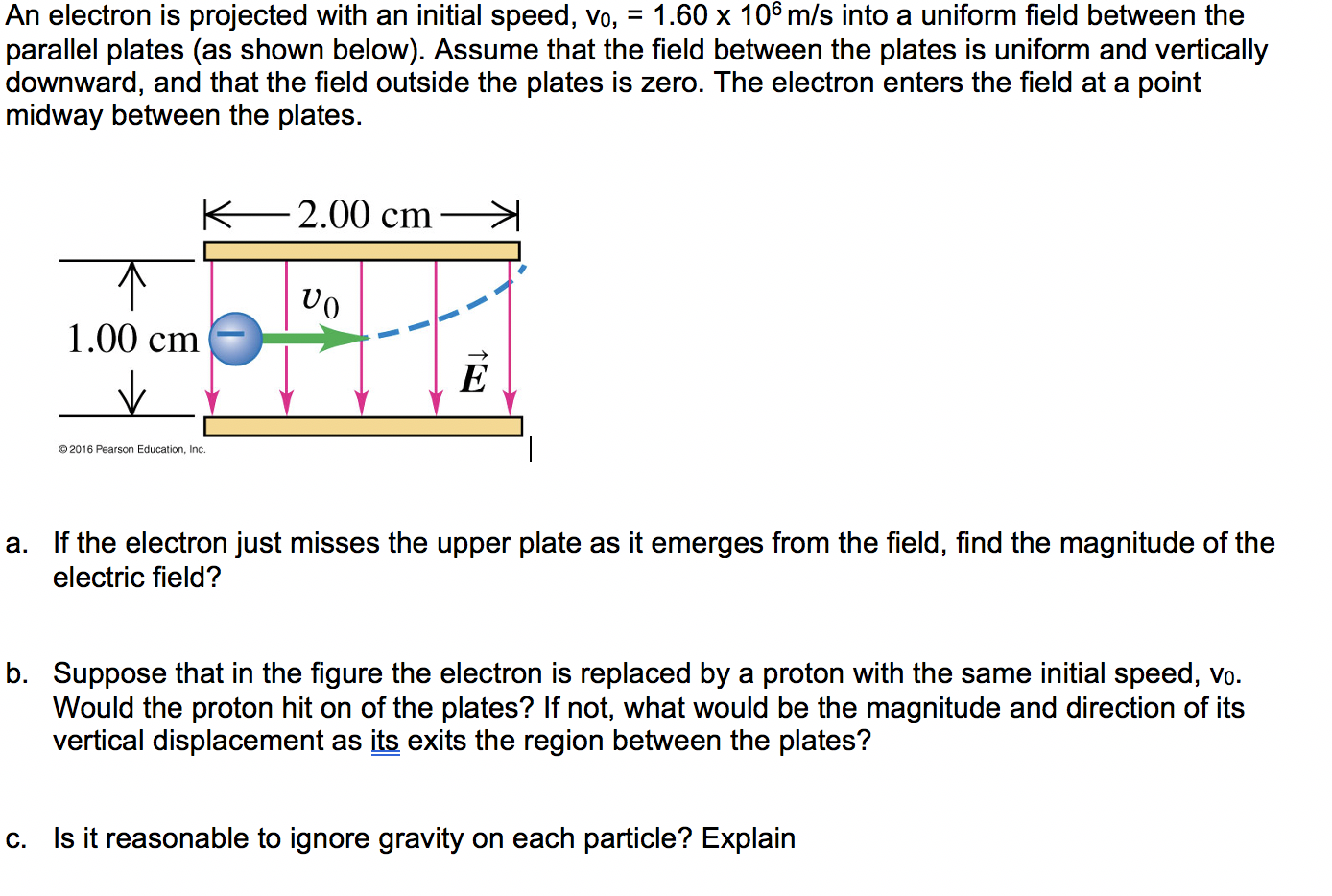 Solved An electron is projected with an initial speed, vo, = | Chegg.com