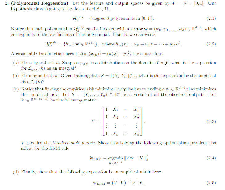 2. (Polynomial Regression) Let the feature and output | Chegg.com