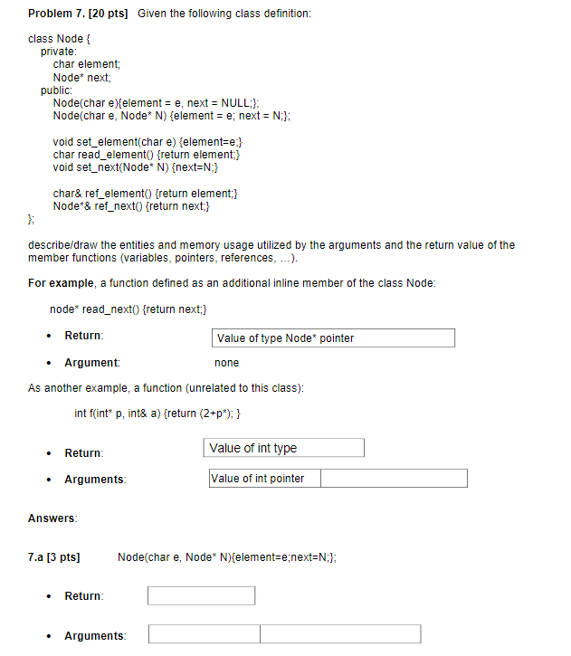 Solved Problem 7. [20 pts] Given the following class | Chegg.com