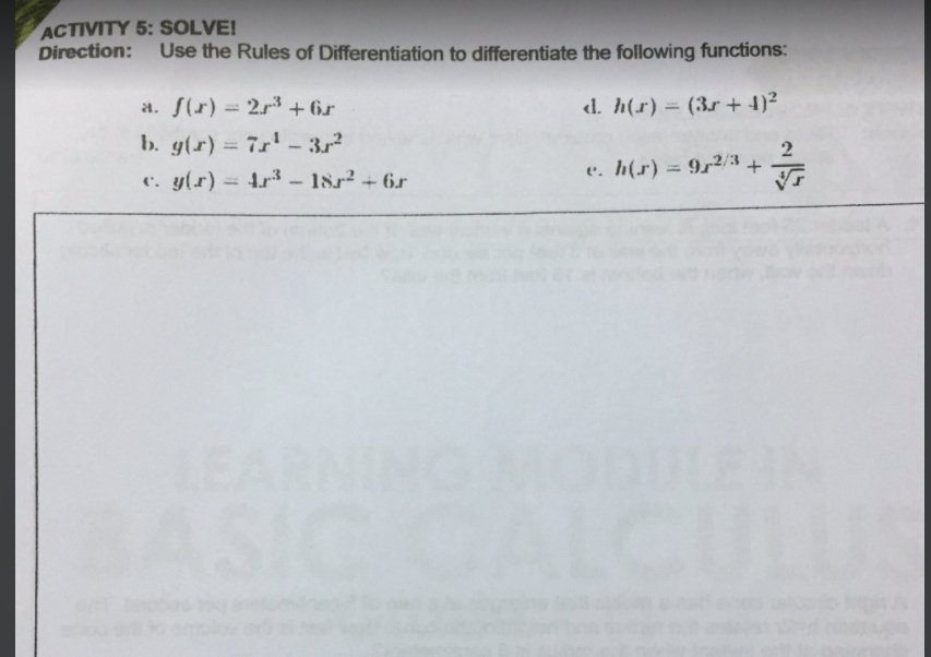 Solved ACTIVITY 5: SOLVE! Direction: Use the Rules of | Chegg.com