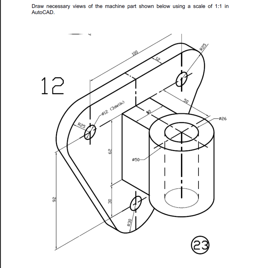 Solved Draw necessary views of the machine part shown below | Chegg.com