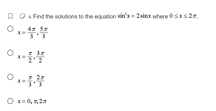Solved Find the solutions to the equation sin2x=2sinx ﻿where | Chegg.com