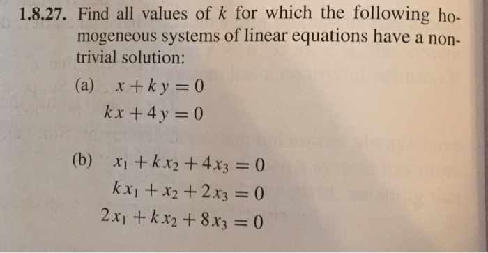 Solved Find all values of k for which the following | Chegg.com