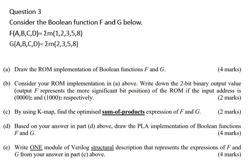 Solved Question 3 Consider the Boolean function Fand G | Chegg.com