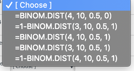 Solved Binomial Distribution: Excel formula: =BINOM.DIST(x, | Chegg.com