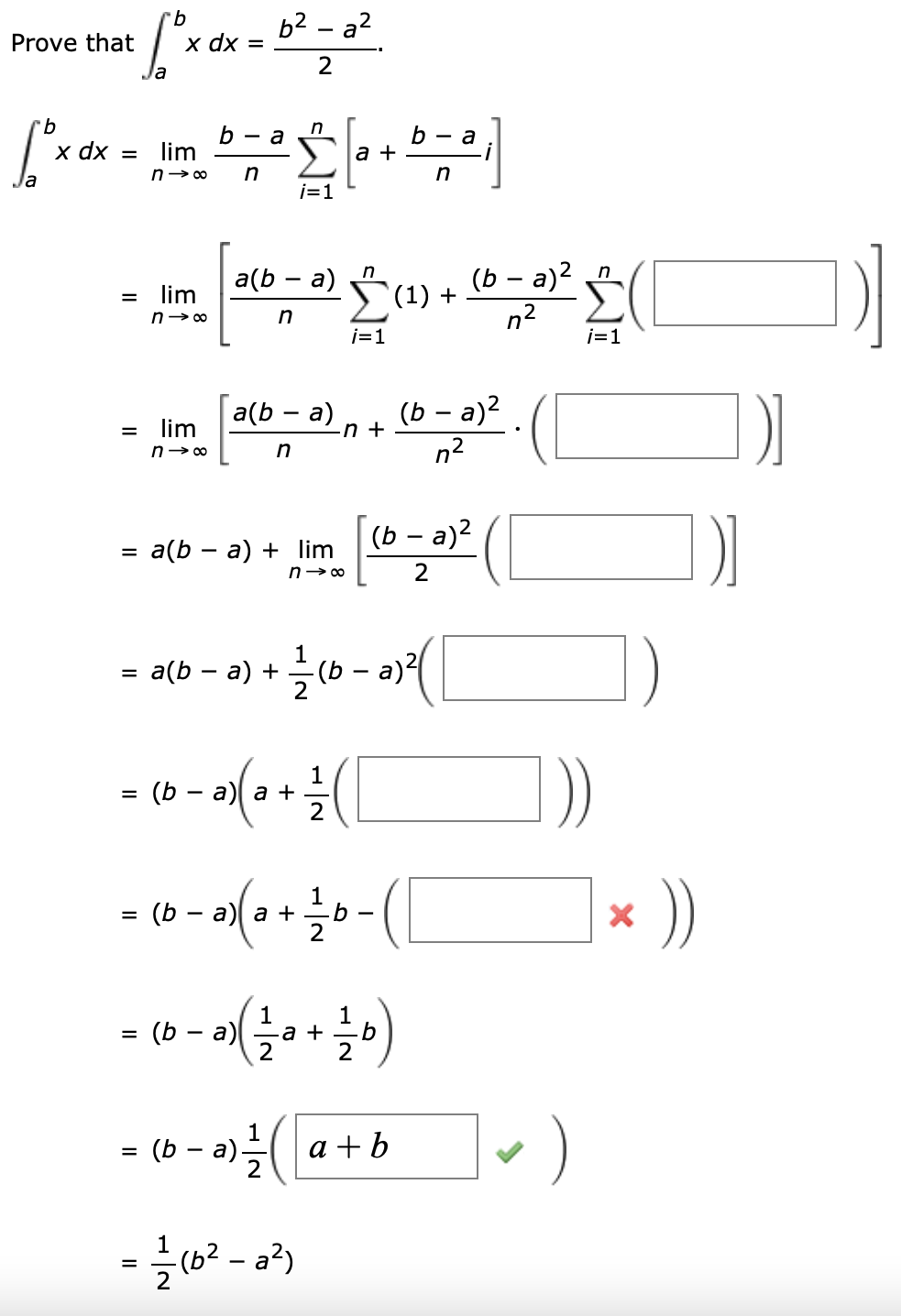 Solved Prove That B A X Dx B2 − A2 2