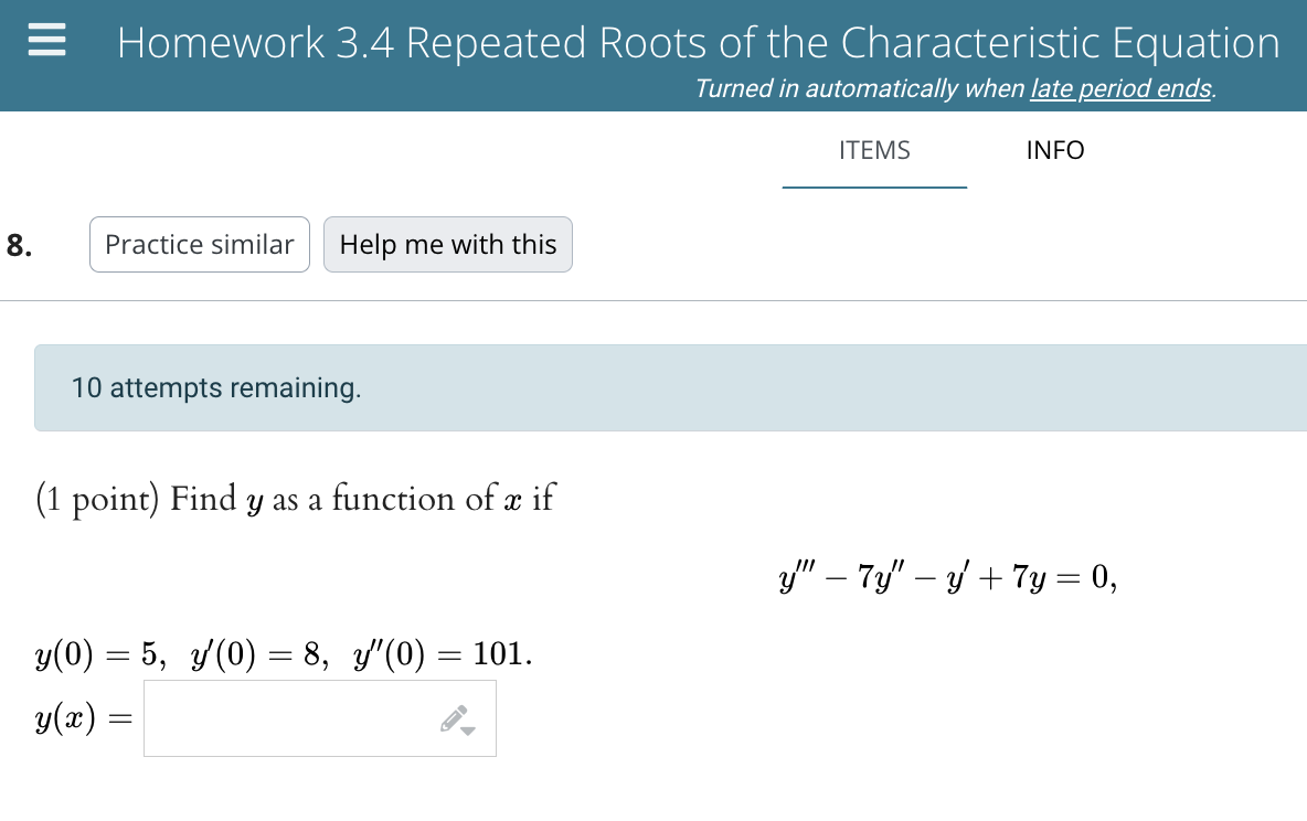 Solved Homework 3.4 Repeated Roots of the Characteristic | Chegg.com