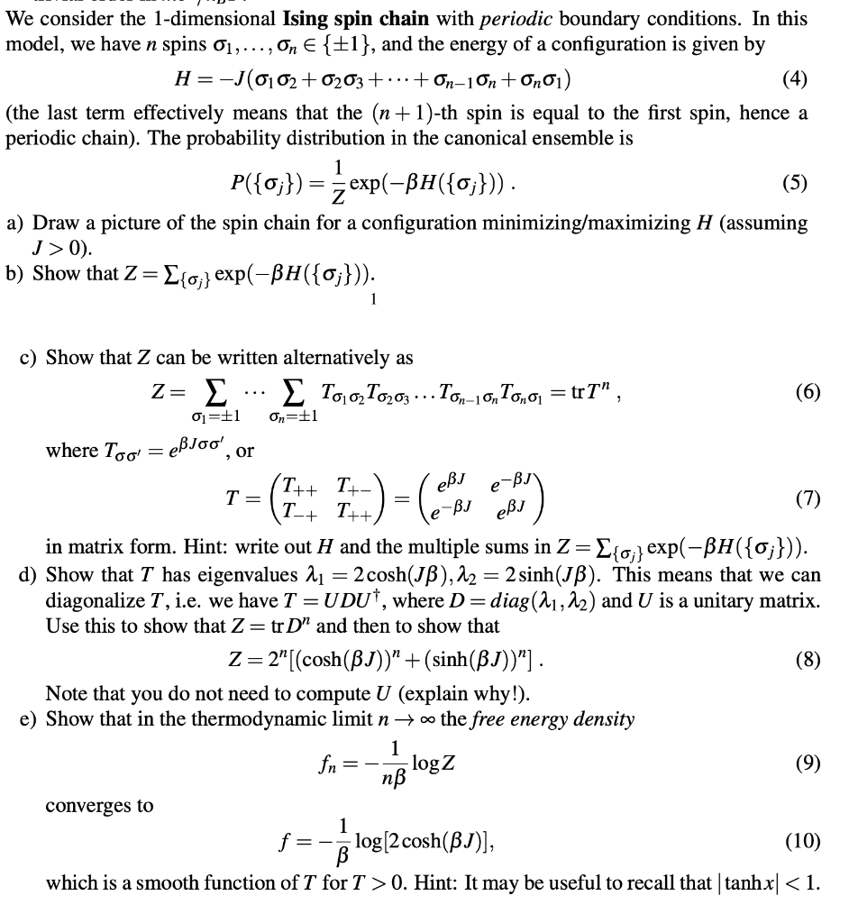Solved We consider the 1-dimensional Ising spin chain with | Chegg.com