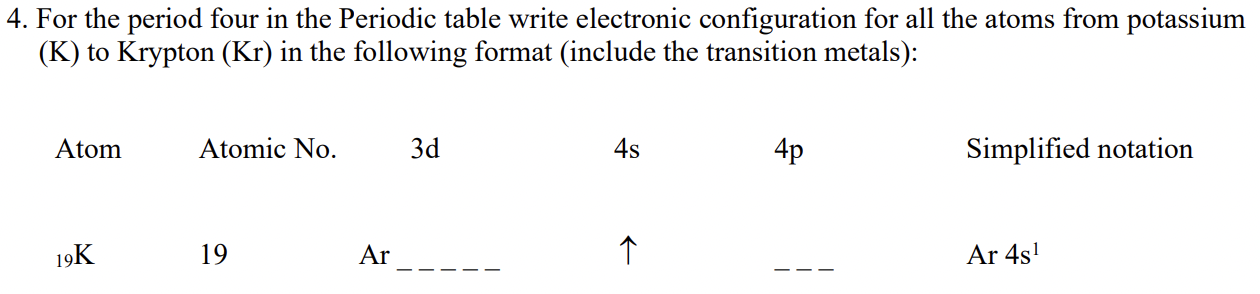 Solved For the period four in the Periodic table write | Chegg.com
