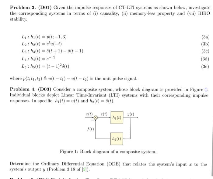 Solved Given the impulse responses of CT-LTI systems as | Chegg.com