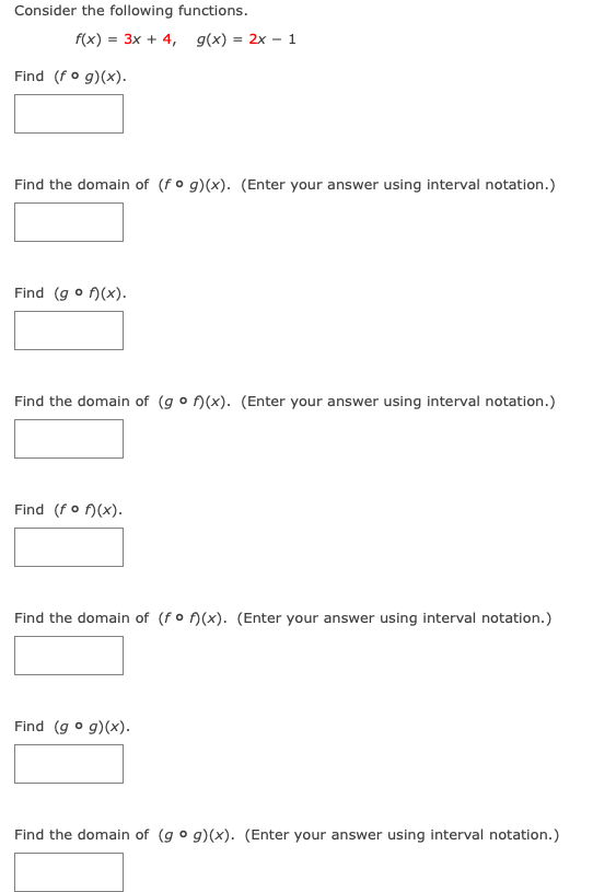 Solved Consider the following functions. f(x) = 3x + 4, g(x) | Chegg.com