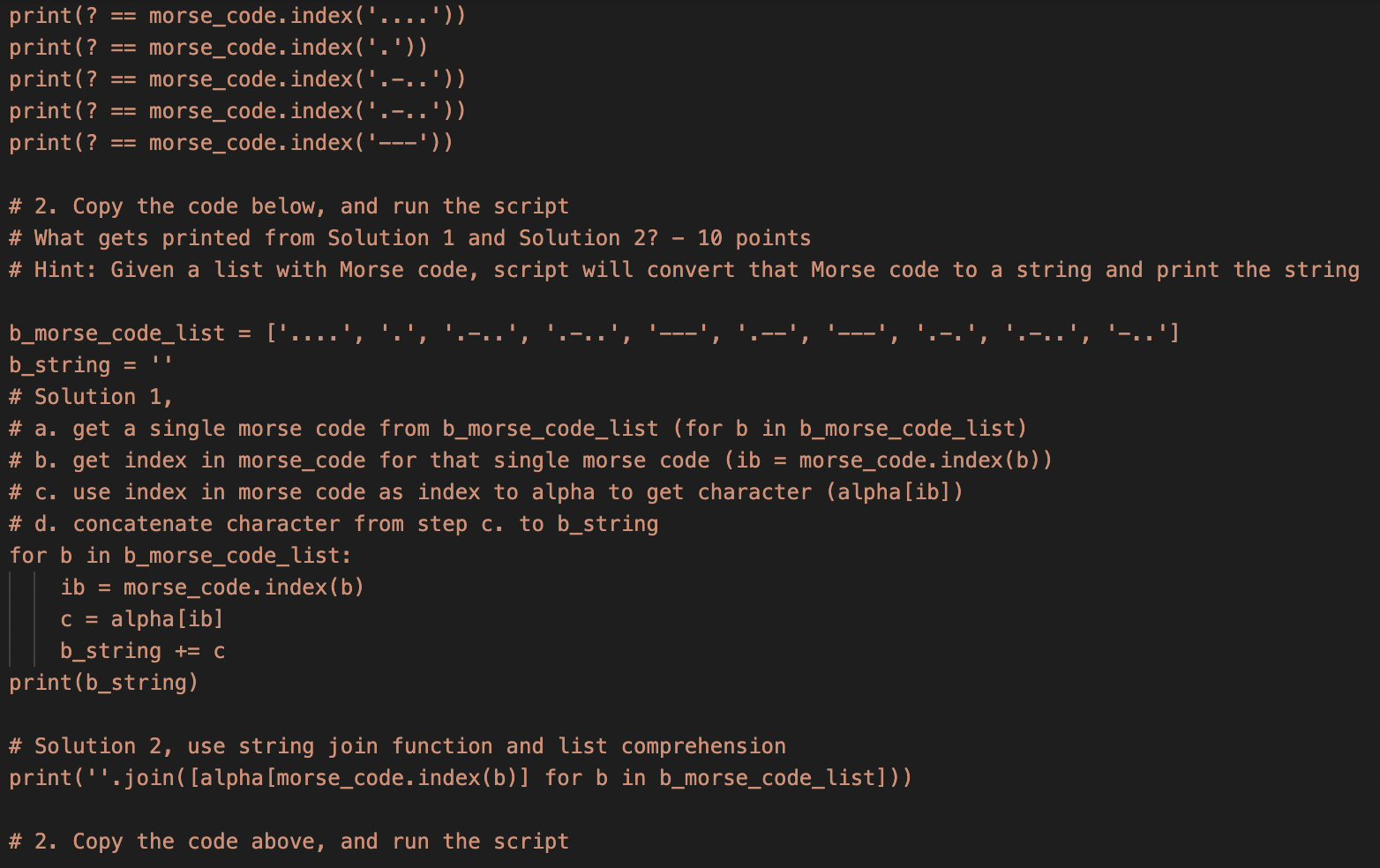 Solved Given: alpha = 'ABCDEFGHIJKLMNOPQRSTUVWXYZ' | Chegg.com