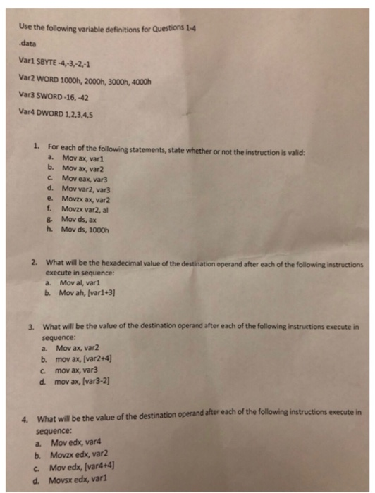 Solved Use the following variable definitions for Questions | Chegg.com