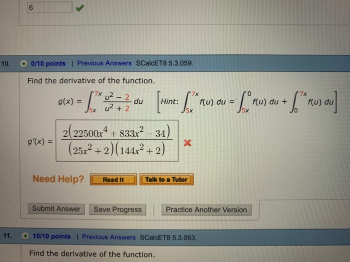 Solved 10. 0/10 points ! Previous Answers SCalcET8 5.3.059 | Chegg.com