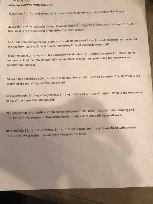 Solved Solve the following word problems. 1) Mark ran 2 ,/s | Chegg.com