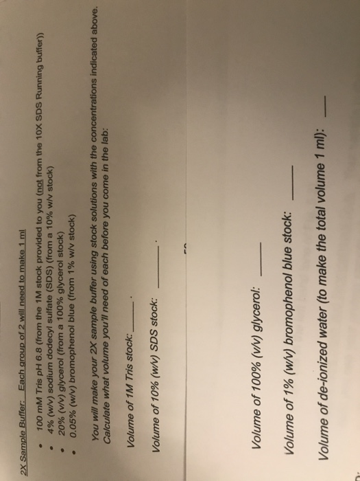 Solved 2X Sample Buffer. Each group of 2 will need to make 1 | Chegg.com
