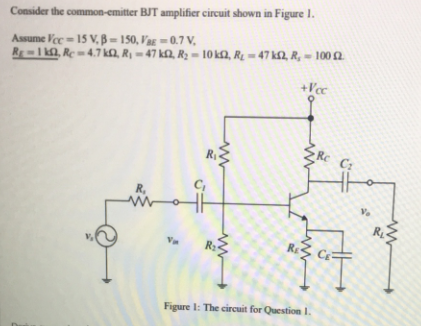 Solved Consider the common-emitter BJT amplifier circuit | Chegg.com