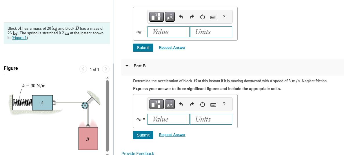 Solved Block A has a mass of 20 kg and block B has a mass of | Chegg.com
