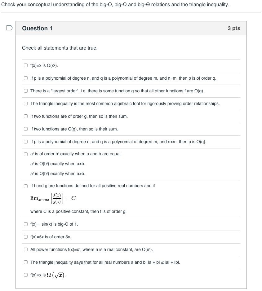 Solved Check your conceptual understanding of the big-O, | Chegg.com