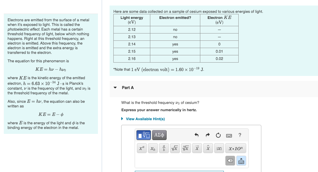 Solved Here are some data collected on a sample of cesium | Chegg.com