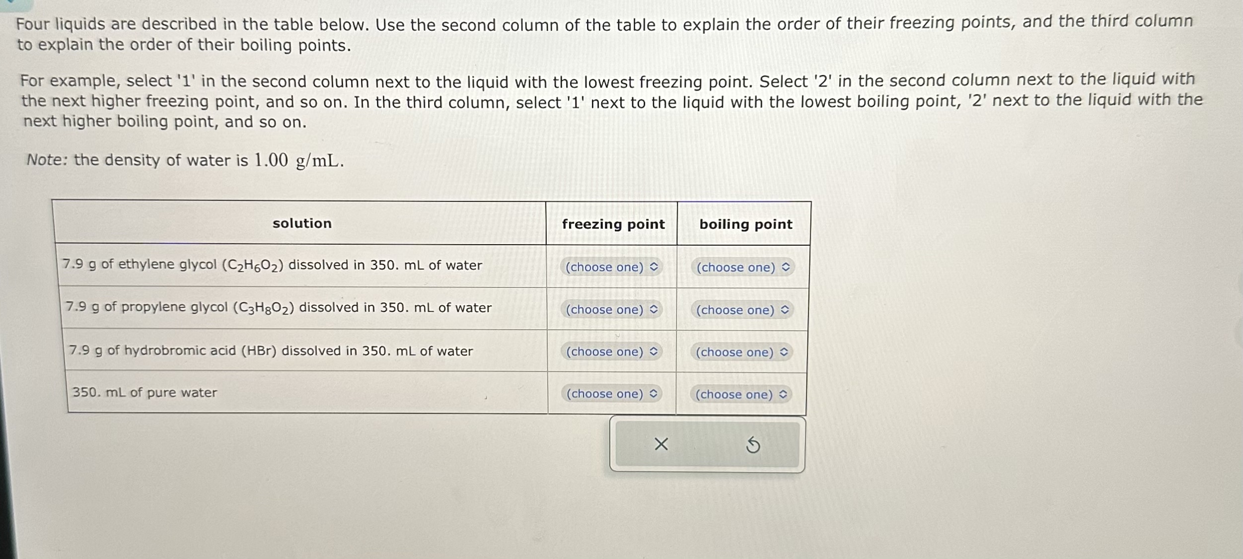 Solved Four liquids are described in the table below. Use | Chegg.com