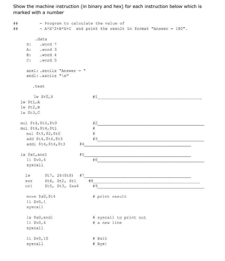 Solved Show the machine instruction (in binary and hex) for | Chegg.com