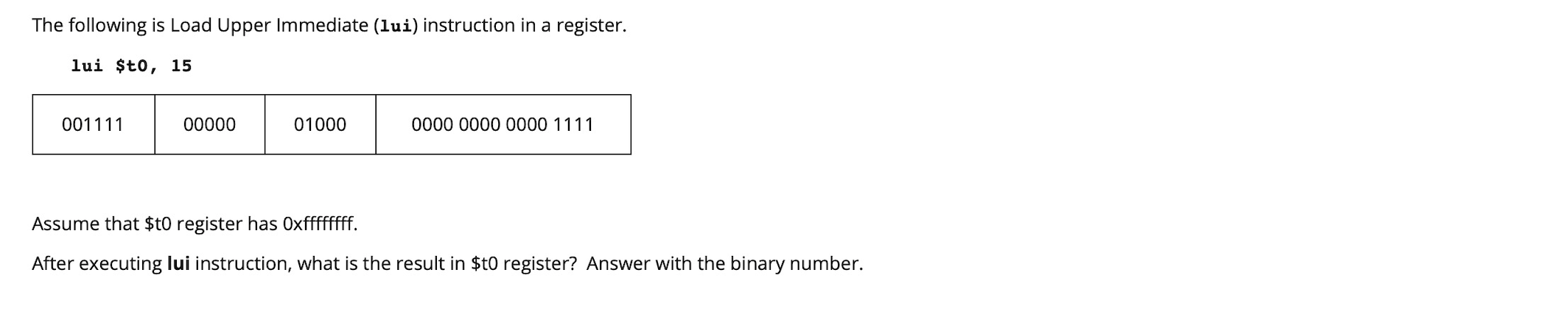 Solved The following is Load Upper Immediate (lui) | Chegg.com
