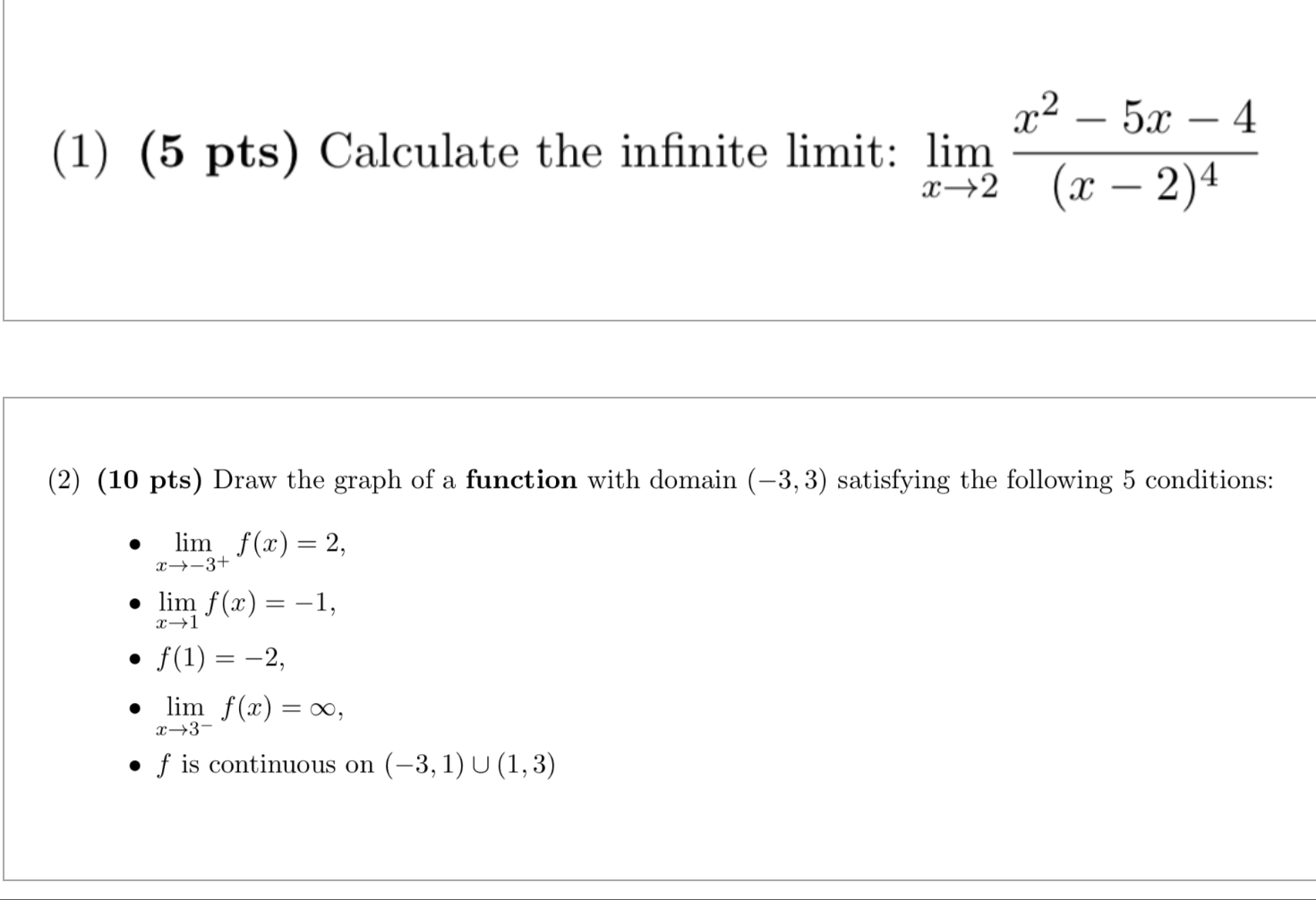 Solved x² (1) (5 pts) Calculate the infinite limit: lim x2 | Chegg.com
