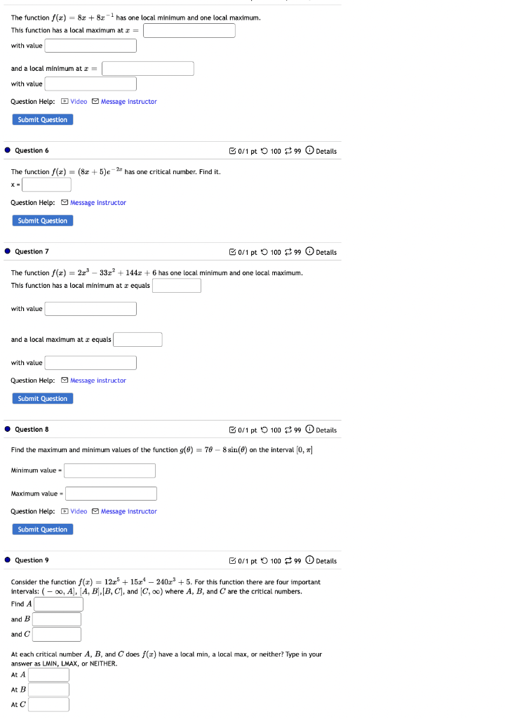 Solved The function f(x)=8x+8x−1 has one local minimum and | Chegg.com