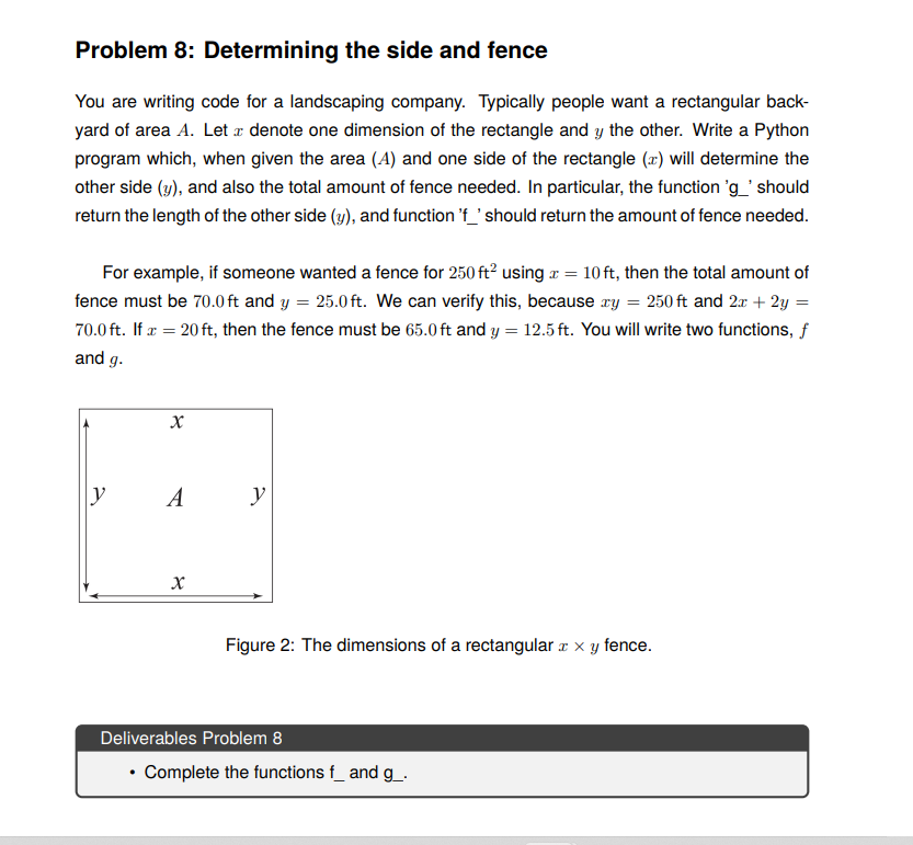 Solved #PROBLEM 8 #INPUT dimension x and area A #OUTPUT | Chegg.com