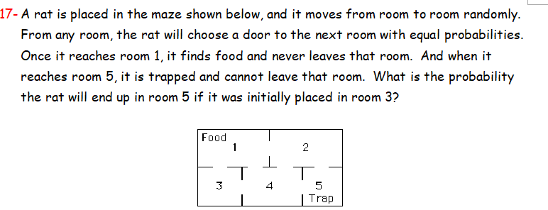 Solved 17- A rat is placed in the maze shown below, and it | Chegg.com
