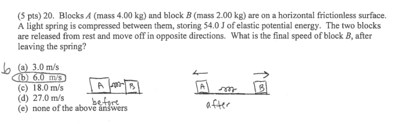 Solved (5 pts) 20. Blocks A (mass 4.00 kg ) and block B | Chegg.com