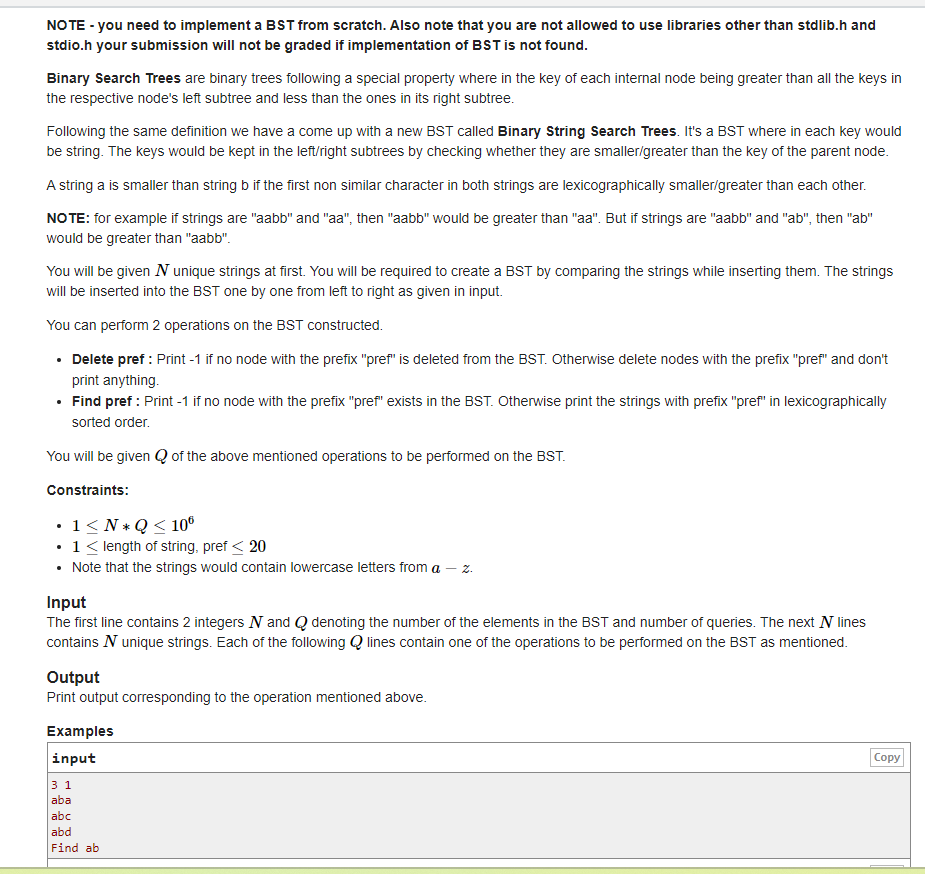 Solved NOTE - you need to implement a BST from scratch. Also | Chegg.com