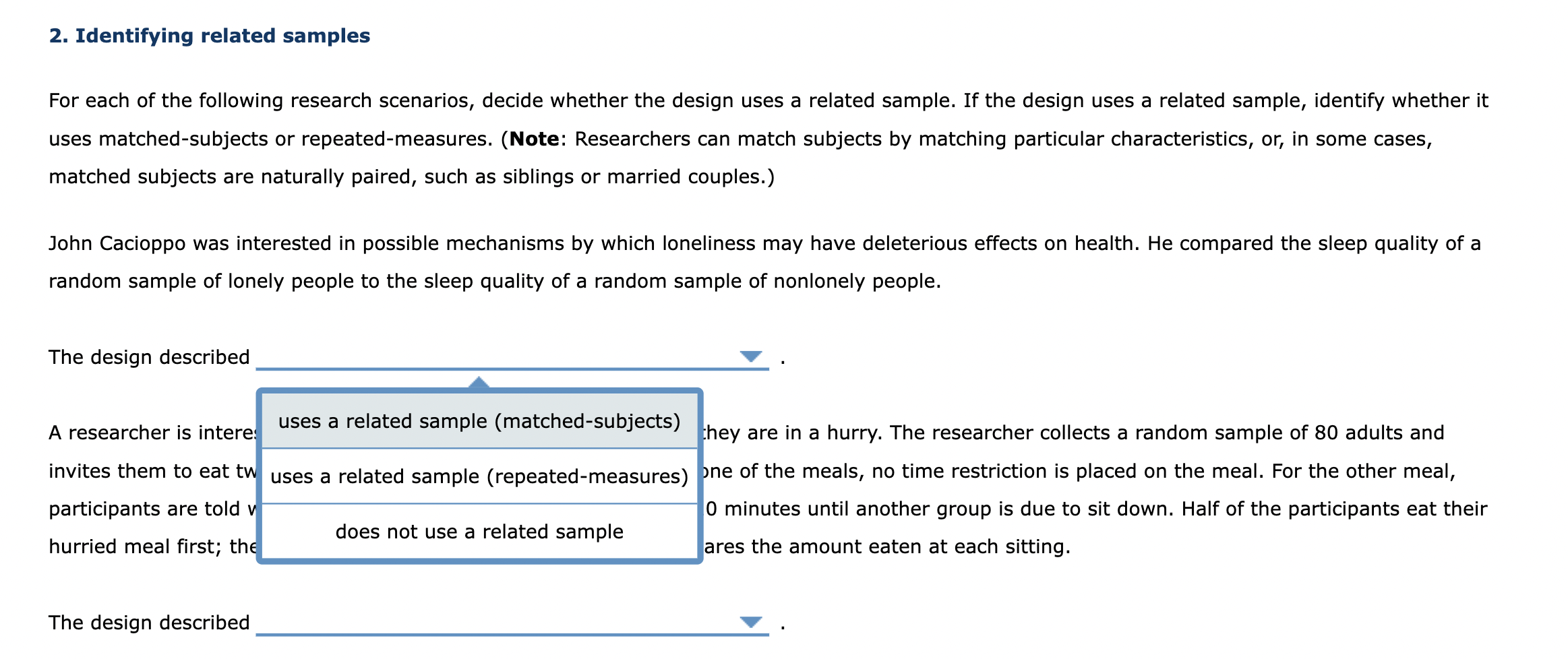 Solved 2. Identifying related samples For each of the | Chegg.com